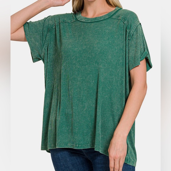 Zenana Outfitters | Tops | New Zenana Dark Green Vintage Wash Oversized ...
